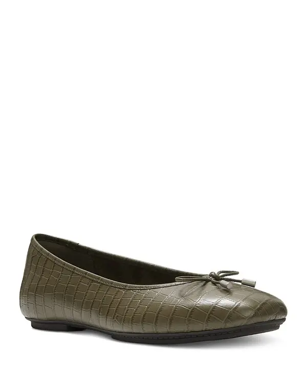 Fitflop Delicato Croc Embossed Leather Ballet Flats - Deep Olive