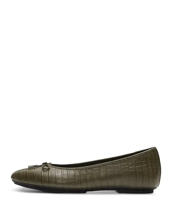 Fitflop Delicato Croc Embossed Leather Ballet Flats - Deep Olive