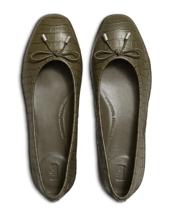 Fitflop Delicato Croc Embossed Leather Ballet Flats - Deep Olive