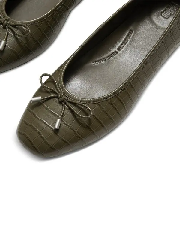 Fitflop Delicato Croc Embossed Leather Ballet Flats - Deep Olive