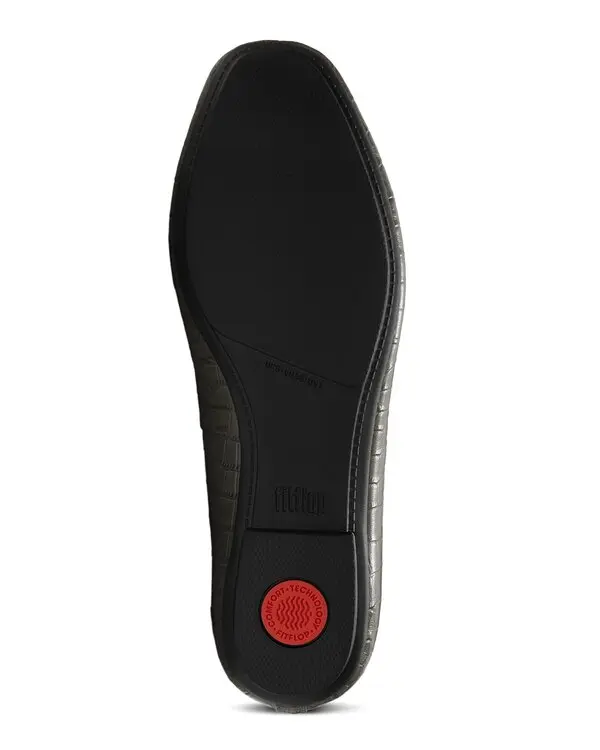 Fitflop Delicato Croc Embossed Leather Ballet Flats - Deep Olive