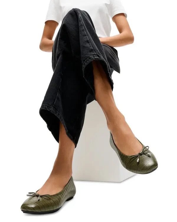 Fitflop Delicato Croc Embossed Leather Ballet Flats - Deep Olive