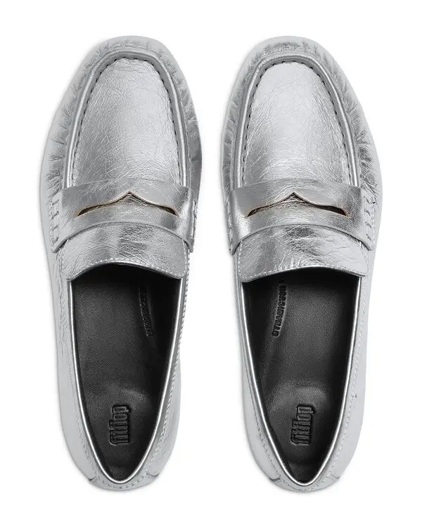 Fitflop Delicato Crinkle Metallic Leather Loafers