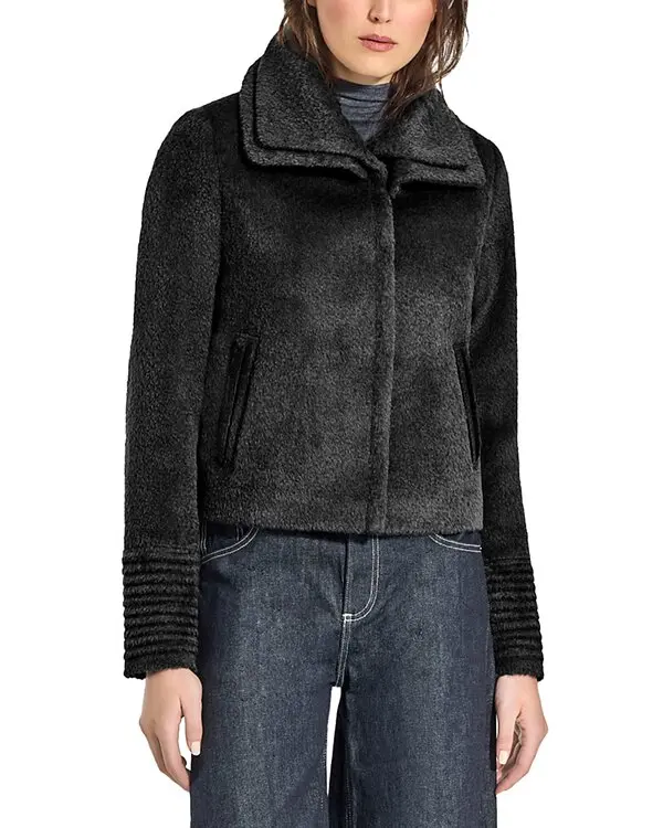 Sentaler Boucle Knit Double Collar Moto Jacket