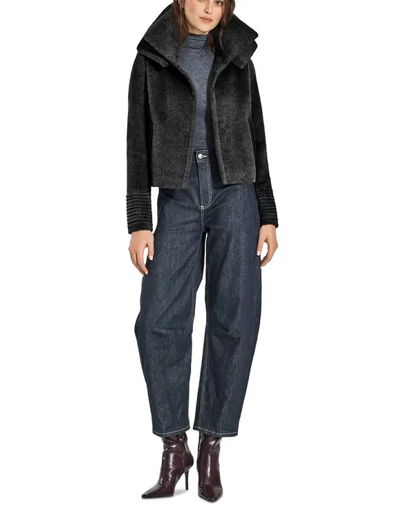 Sentaler Boucle Knit Double Collar Moto Jacket