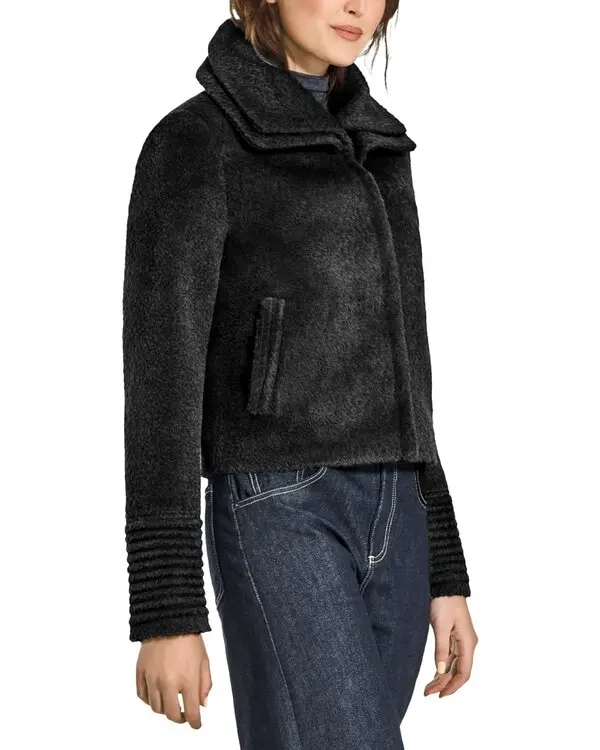 Sentaler Boucle Knit Double Collar Moto Jacket