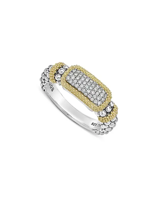 Lagos 18k Yellow Gold & Sterling Caviar Lux Diamond Clip Ring, 0.2 Tcw - Silver