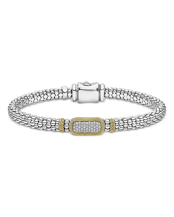 Lagos 18k Yellow Gold & Sterling Caviar Lux Diamond Clip Rope Bracelet, 0.2 Tcw - Silver