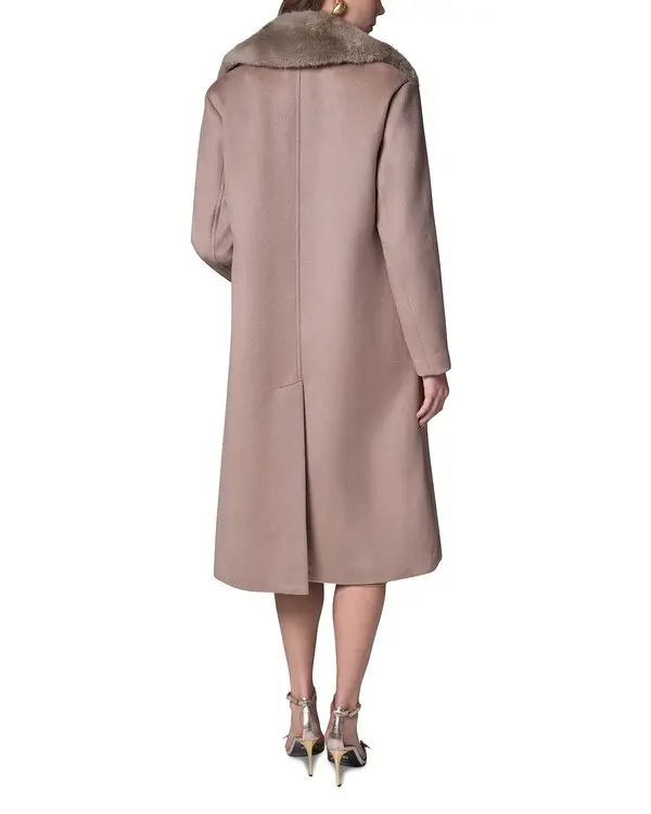 Dkny Faux Fur Collar Double Breasted Coat