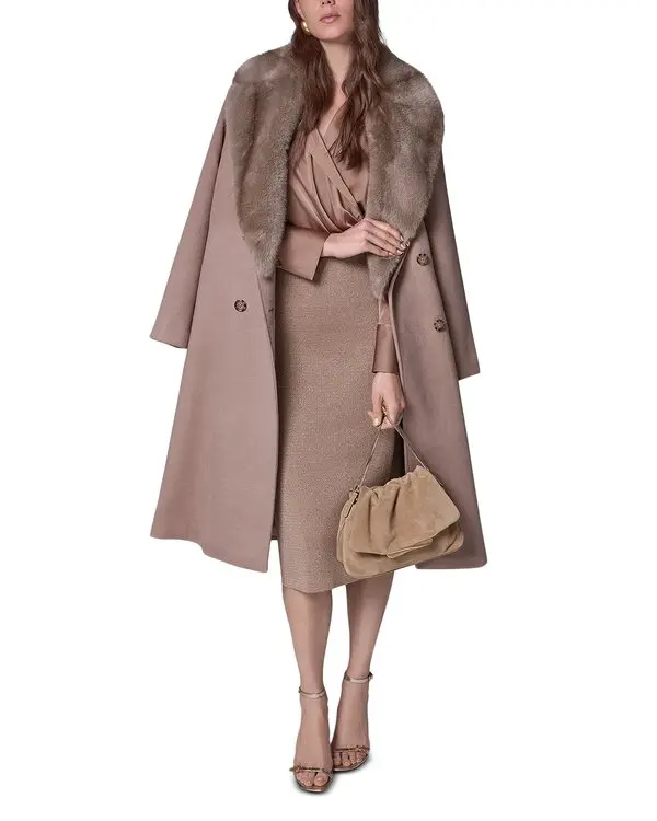 Dkny Faux Fur Collar Double Breasted Coat
