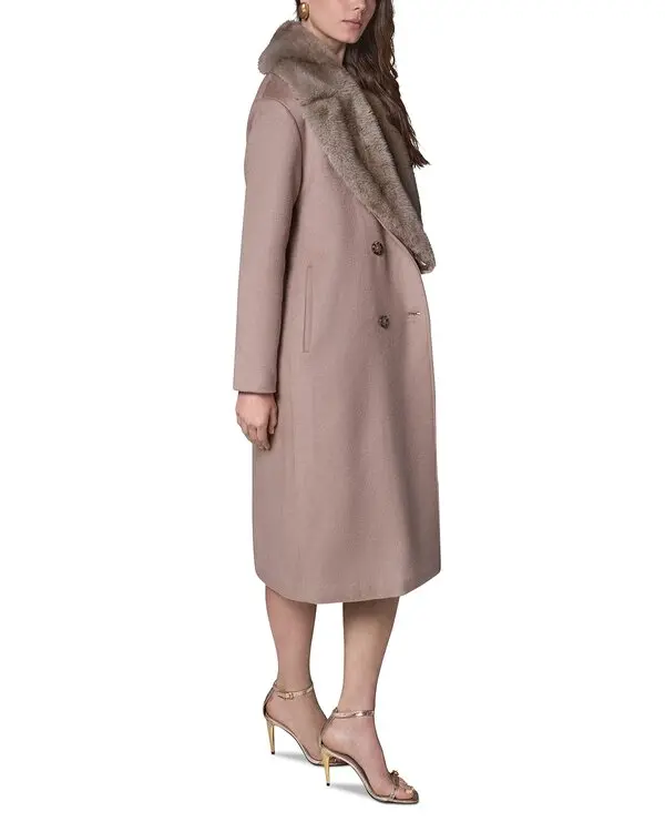 Dkny Faux Fur Collar Double Breasted Coat