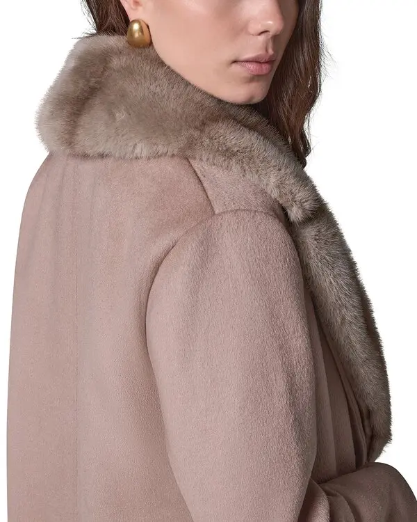 Dkny Faux Fur Collar Double Breasted Coat