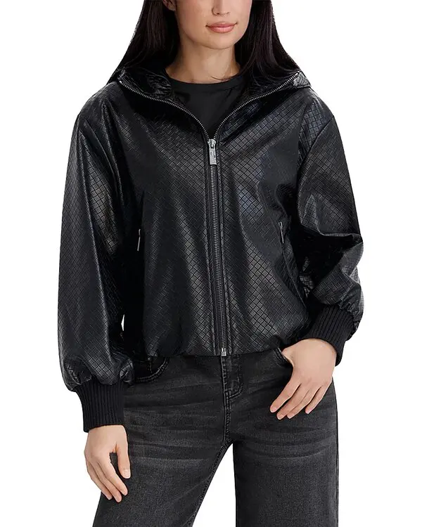 KENNETH COLE Hooded Faux Leather Blouson Jacket