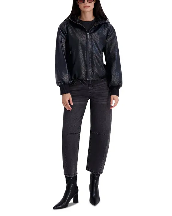 KENNETH COLE Hooded Faux Leather Blouson Jacket