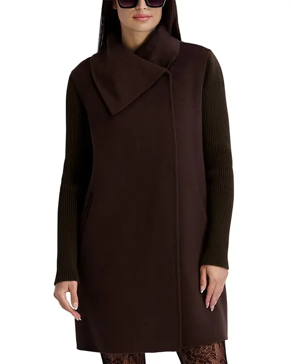 KENNETH COLE Envelope Collar Double Face Coat - Chocolate