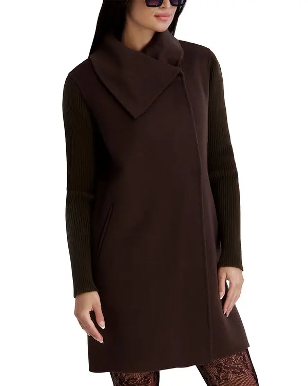 KENNETH COLE Envelope Collar Double Face Coat - Chocolate