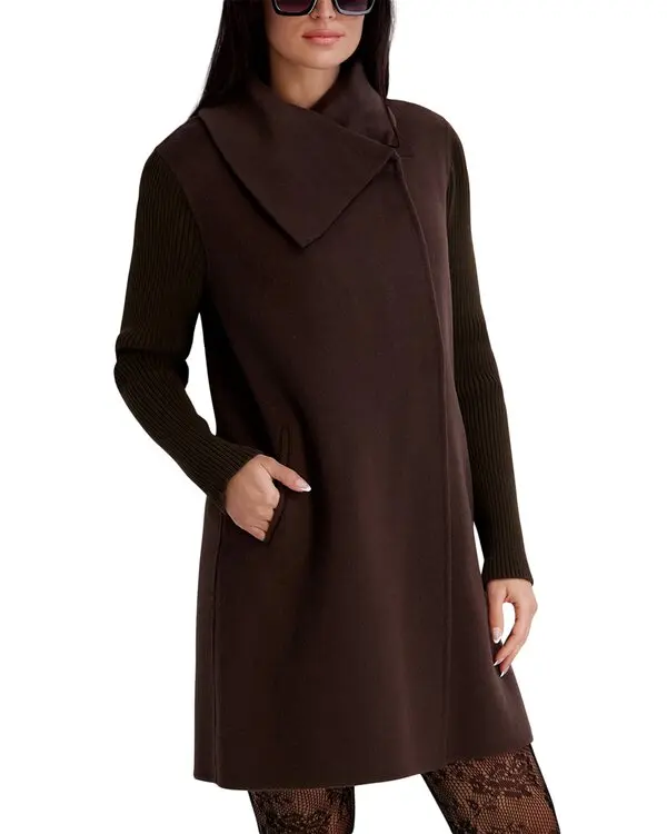 KENNETH COLE Envelope Collar Double Face Coat - Chocolate