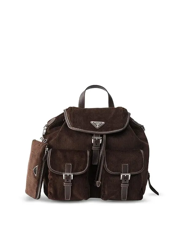Prada Medium Corduroy And Leather Backpack