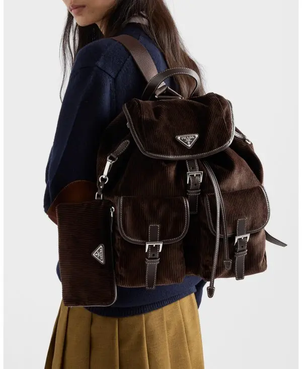 Prada Medium Corduroy And Leather Backpack