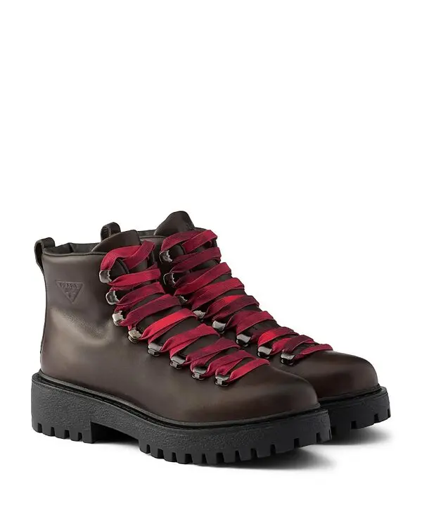 Prada Leather Lace-up Booties