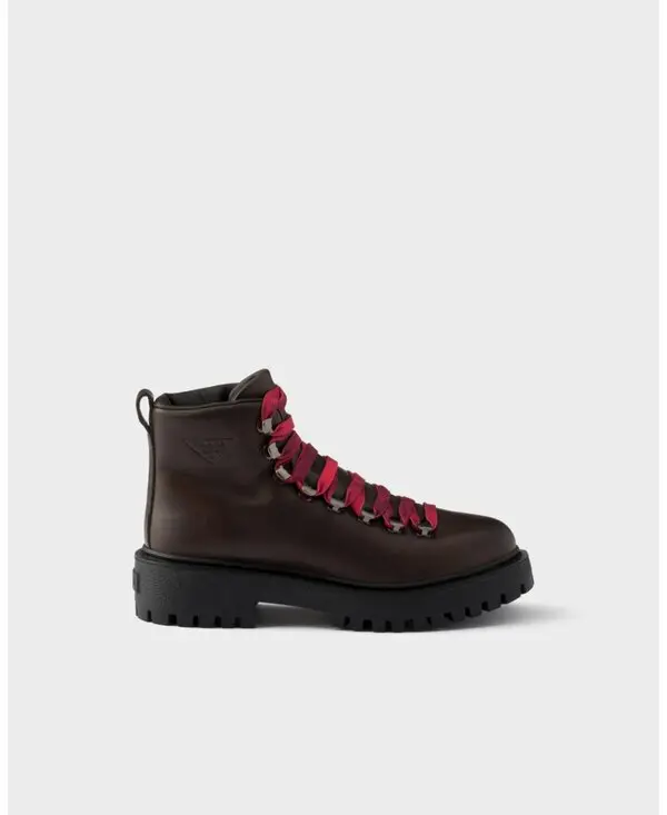 Prada Leather Lace-up Booties