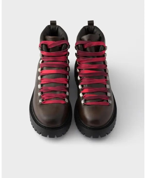Prada Leather Lace-up Booties