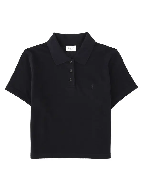 Saint Laurent Polo Corta Cassandre In Piqué Di Cotone