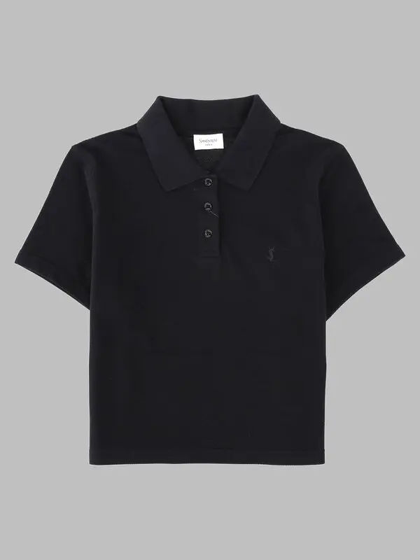 Saint Laurent Polo Corta Cassandre In Piqué Di Cotone