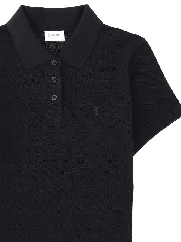 Saint Laurent Polo Corta Cassandre In Piqué Di Cotone