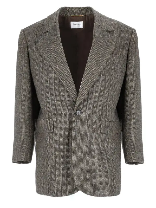 Saint Laurent Giacca Monopetto In Lana - Grey