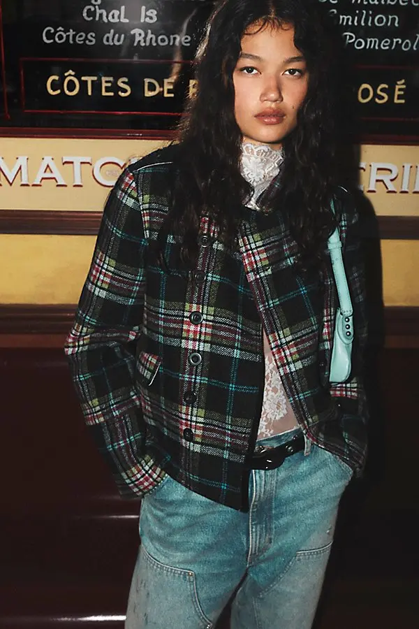 Free People Lotty Soko Plaid Band Jacket