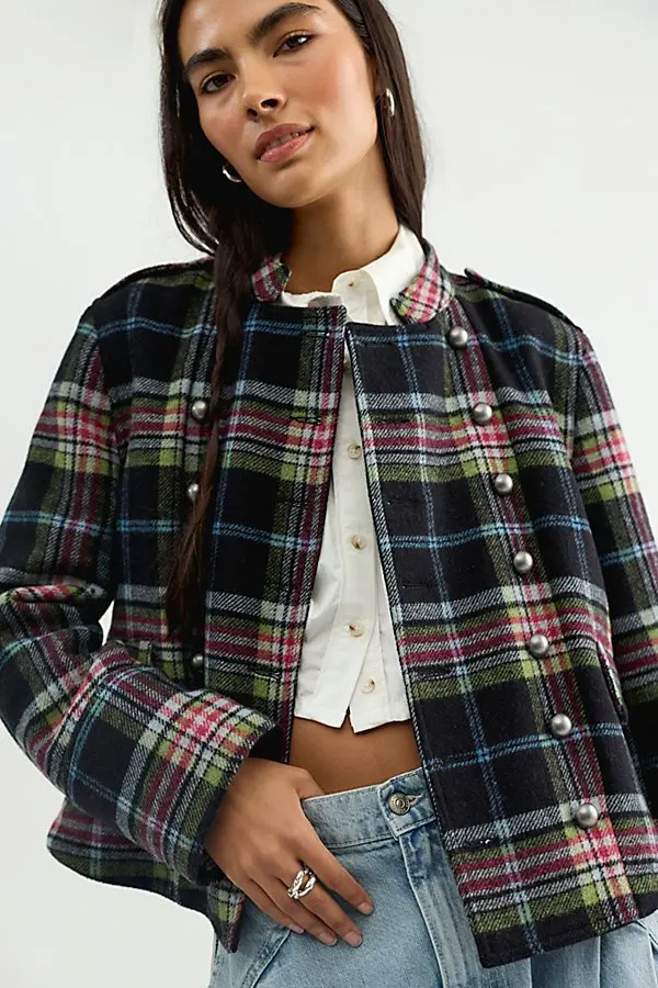 Free People Lotty Soko Plaid Band Jacket