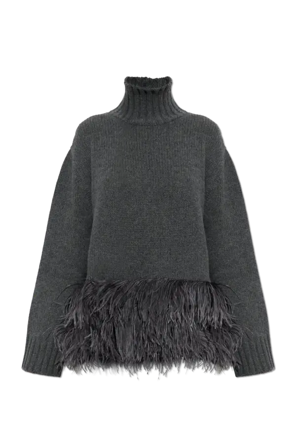 Fabiana Filippi Wool Turtleneck With Ostrich Feathers - Grey