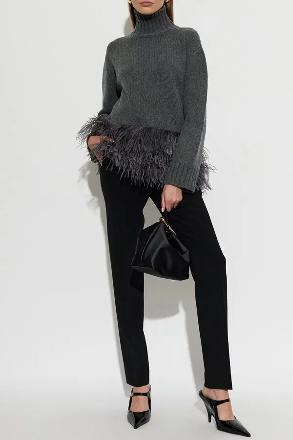 Fabiana Filippi Wool Turtleneck With Ostrich Feathers