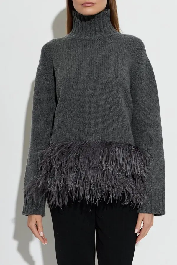 Fabiana Filippi Wool Turtleneck With Ostrich Feathers