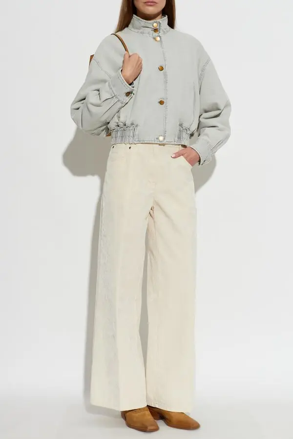JIL SANDER Insulated Light Gray Denim Jacket With High Stand Collar - Grey