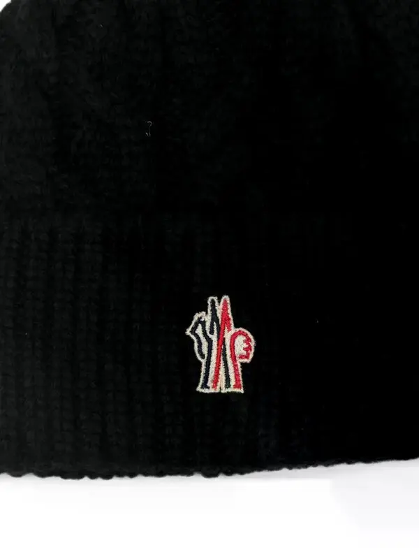 Moncler Cable-knit Logo-patch Beanie Hat