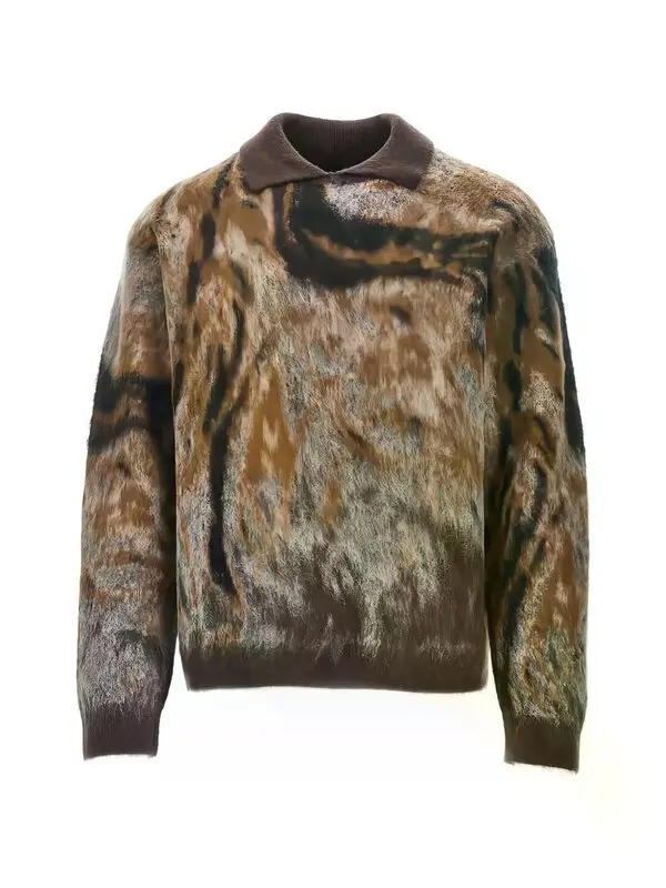 Emporio Armani Abstract-print Polo-collar Sweater