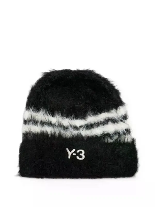 Y3 Striped Fuzzy Beanie Hat
