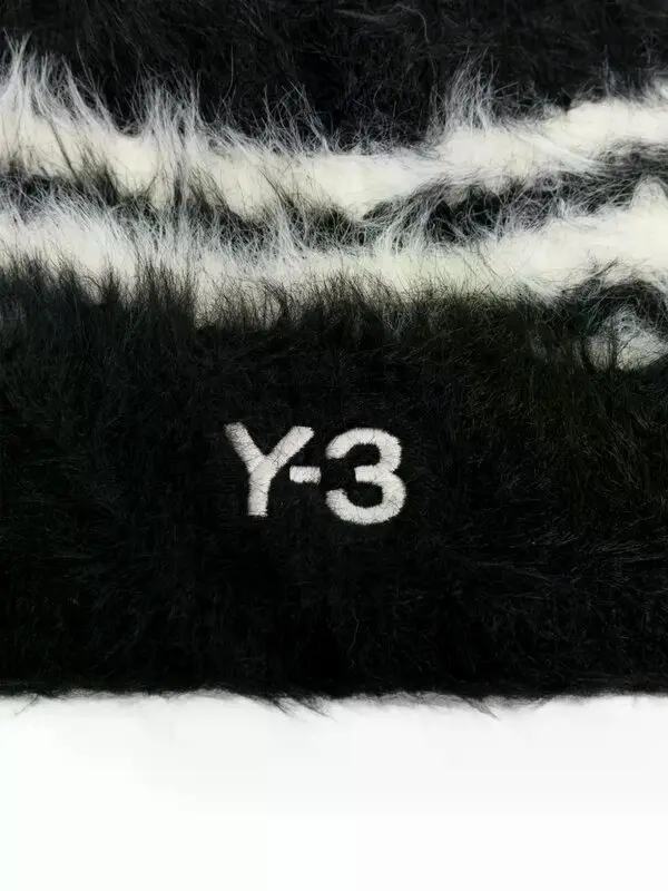 Y3 Striped Fuzzy Beanie Hat