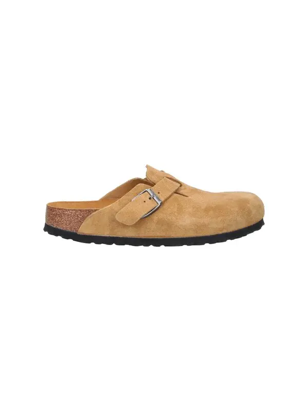 BIRKENSTOCK Suede Buckle Clog Mule - Beige