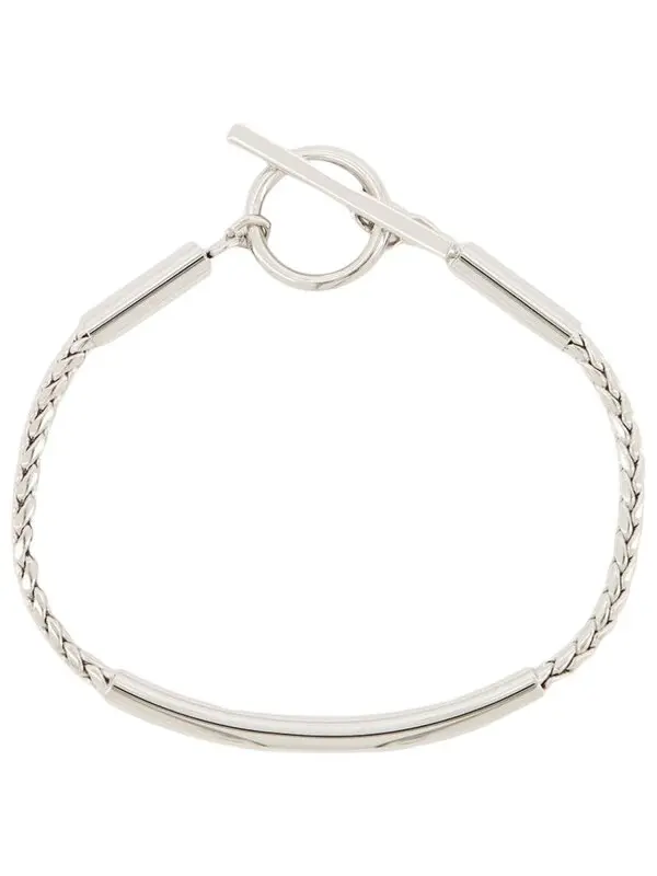Saint Laurent Bracciale With Braided Chain And Tube Detail In Brass - Silver