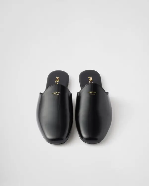 Prada Embossed-logo Leather Mules