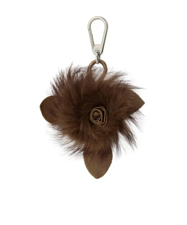 LEMAIRE Fuzzy Rose Charm In Lambskin Shearling - Licorice