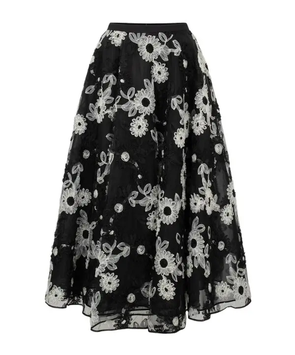 Giambattista Valli Floral Tulle Draped Midi Skirt - No