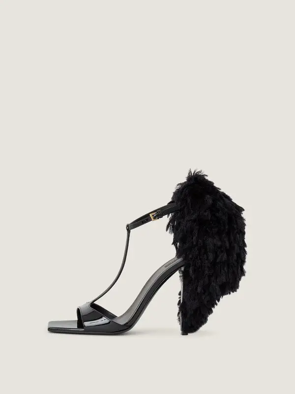 Givenchy Pompom Heeled Sandals In Patent Leather And Knit
