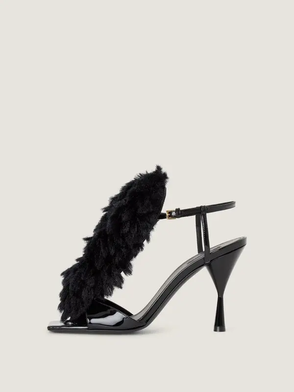 Givenchy Pompom Heeled Sandals In Patent Leather And Knit - Black