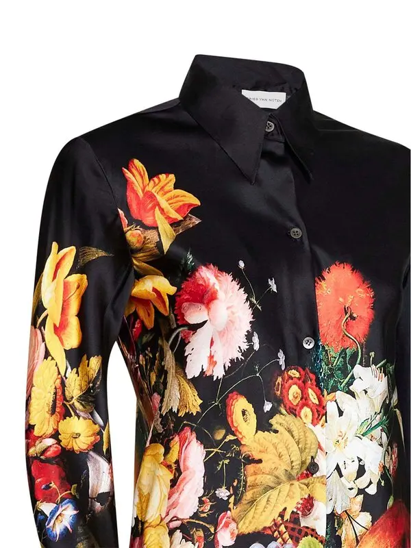 Dries Van Noten Floral Printed Button-up Shirt - Black