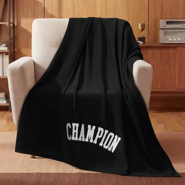 Champion Jersey With Fleece Backing Throw Blanket - Black