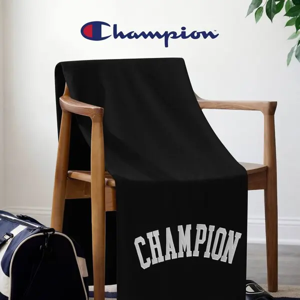 Champion Jersey With Fleece Backing Throw Blanket - Black
